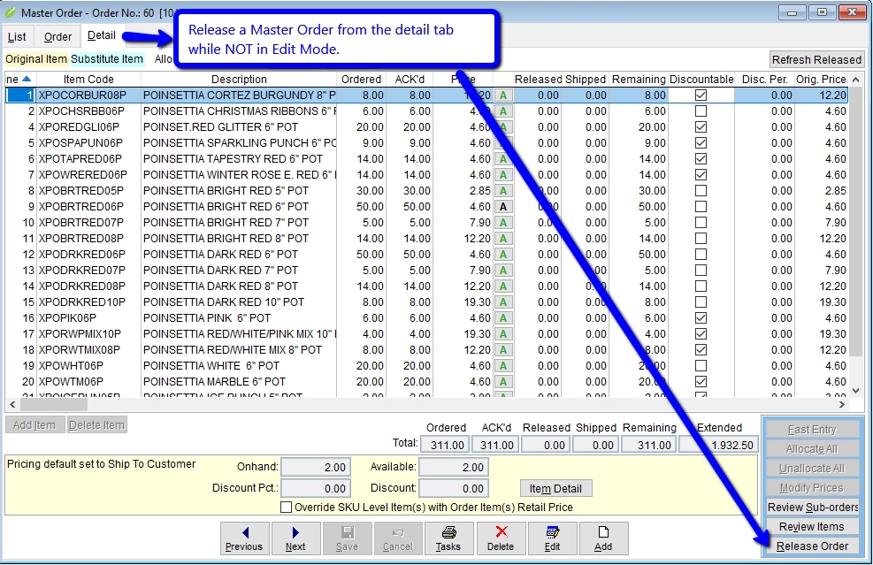 Master Order Release